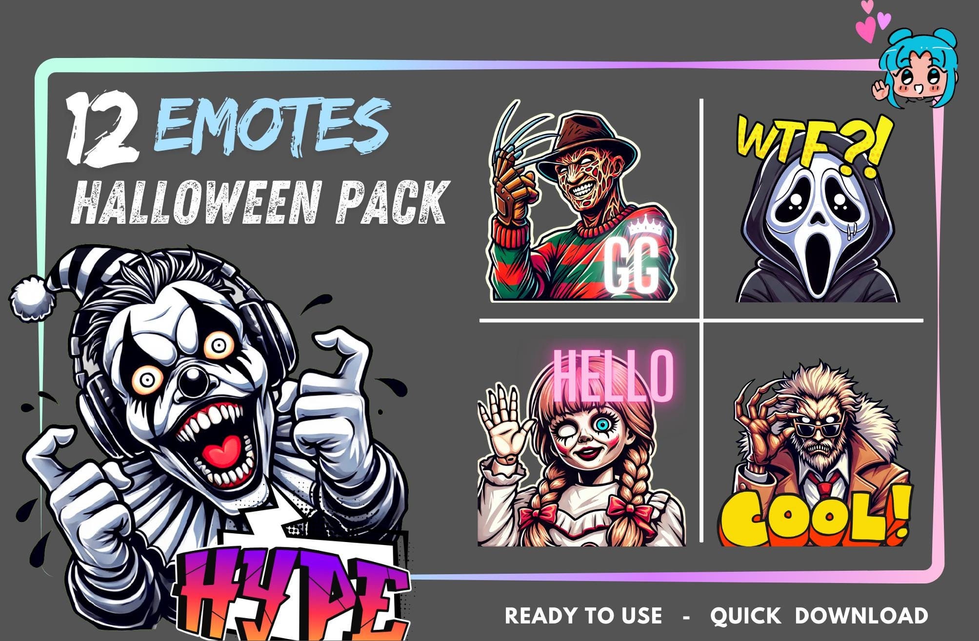 12 Horror Movie Characters Emotes | Twitch Emotes | Halloween Emotes ...