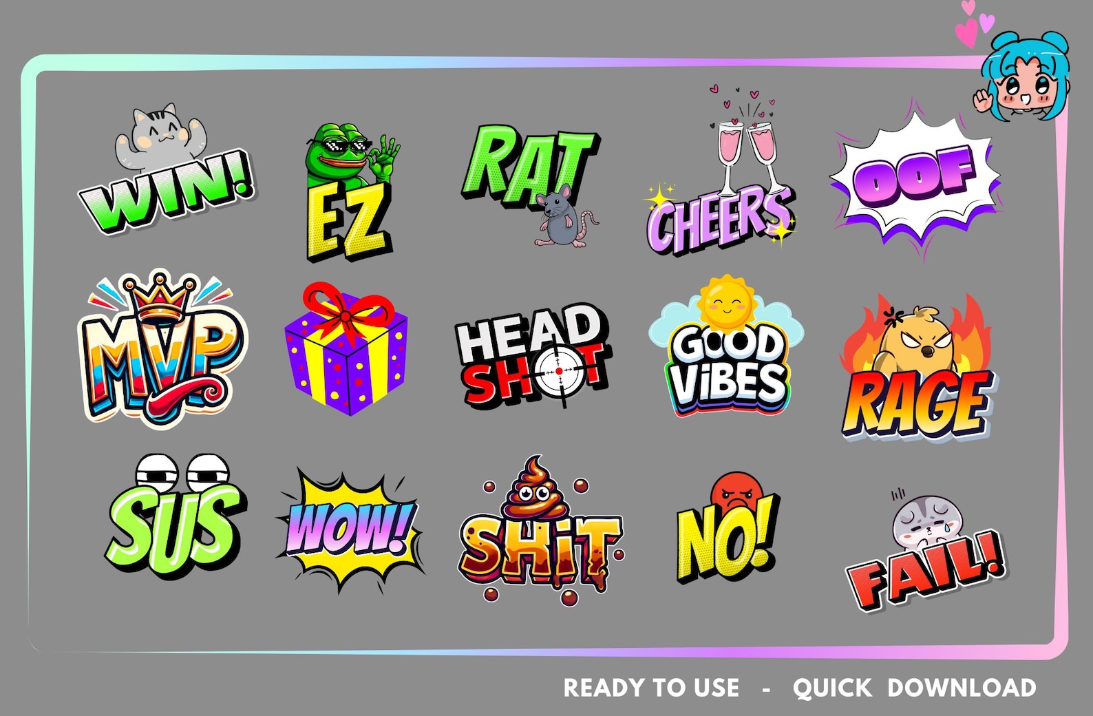 60 Text Emotes Twitch Emotes Text Emotes Mega Pack Emotes Pack Discord ...