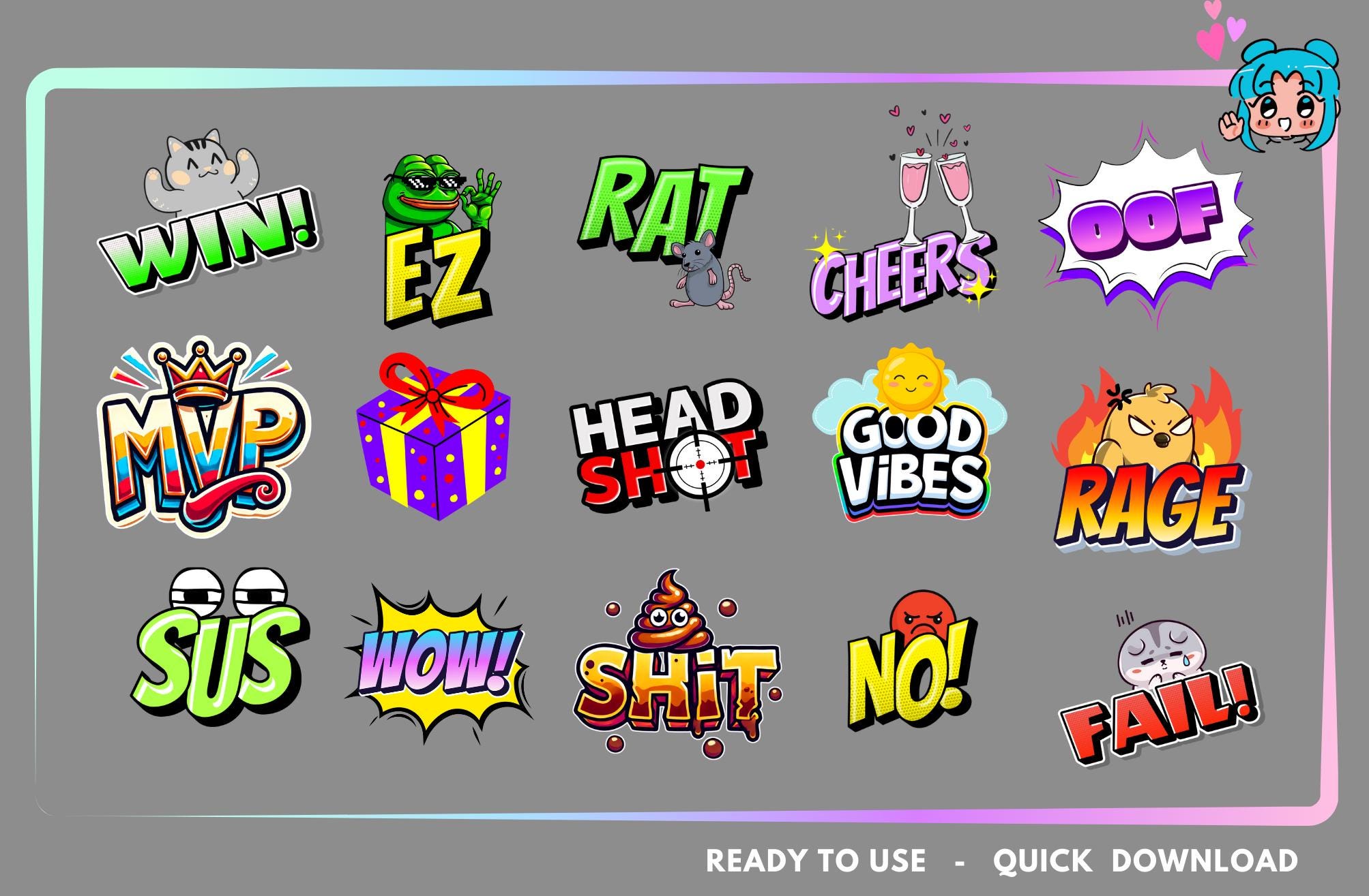 60 Text Emotes Twitch Emotes Text Emotes Mega Pack Emotes Pack Discord ...
