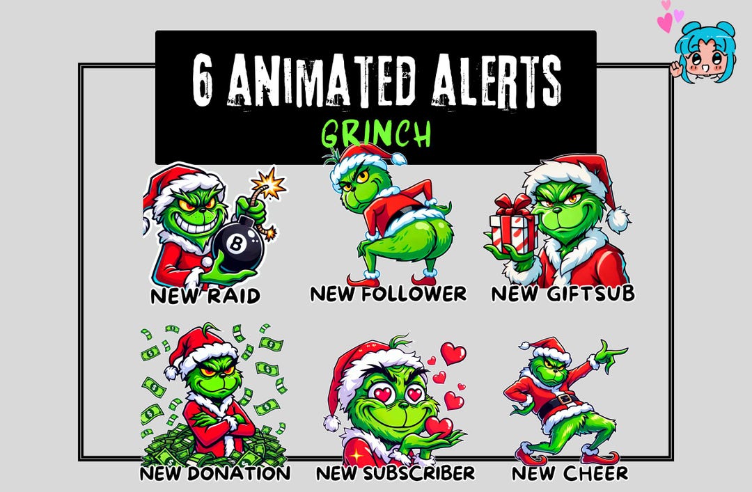 6 Twitch Alerts | Grinch Alerts | Stream Alerts | Twitch Animated ...