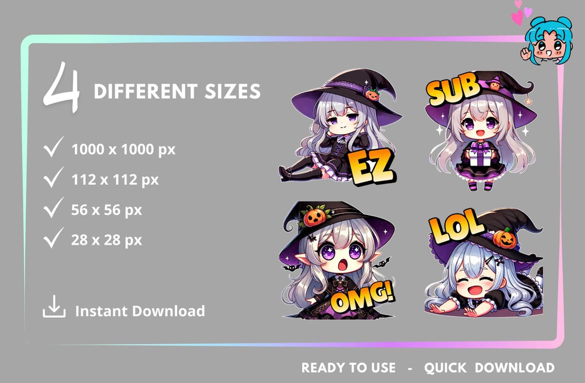 20 Cute Witch Emotes | Twitch Emotes | Halloween Emotes | Witch Emotes ...