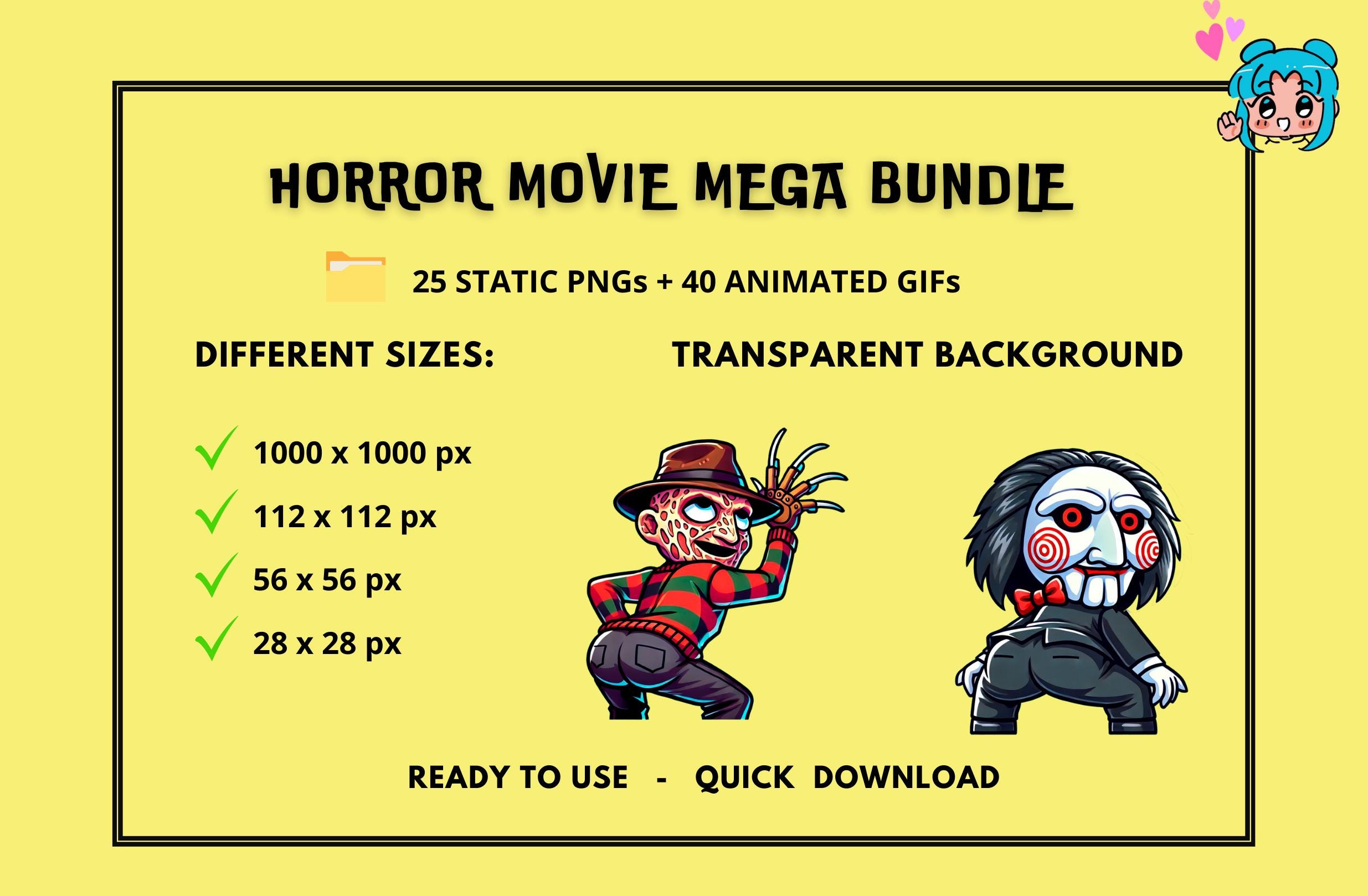 65 Animated Horror Twitch Emotes | Halloween Killer Emotes Pack | Movie ...