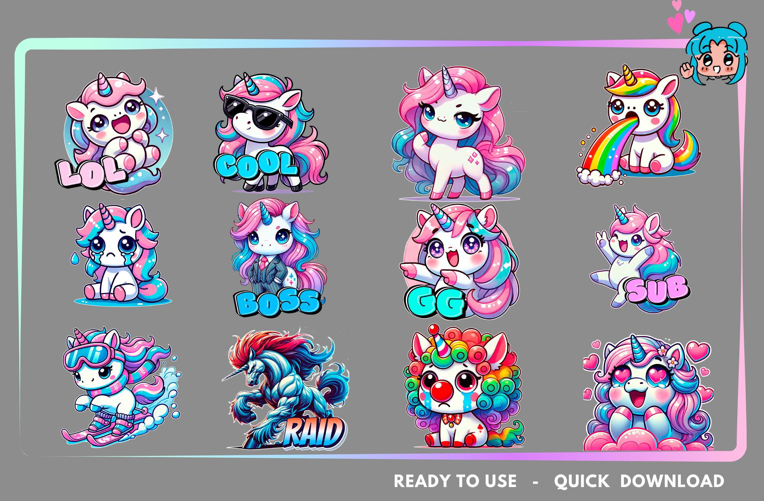 25 Cute Unicorn Emotes | Twitch Emotes | Text Emotes | Emotes Pack ...
