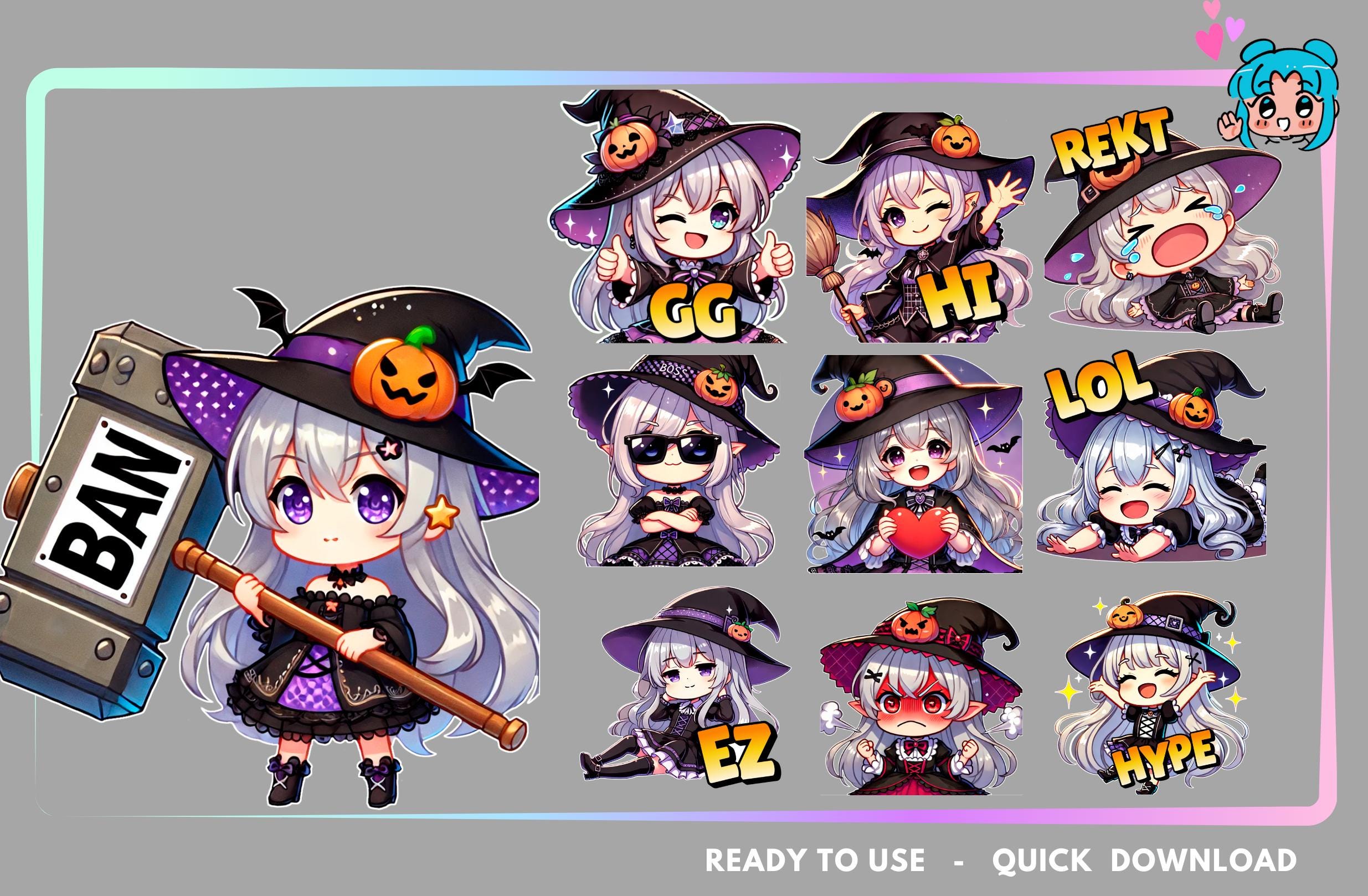 20 Cute Witch Emotes | Twitch Emotes | Halloween Emotes | Witch Emotes ...
