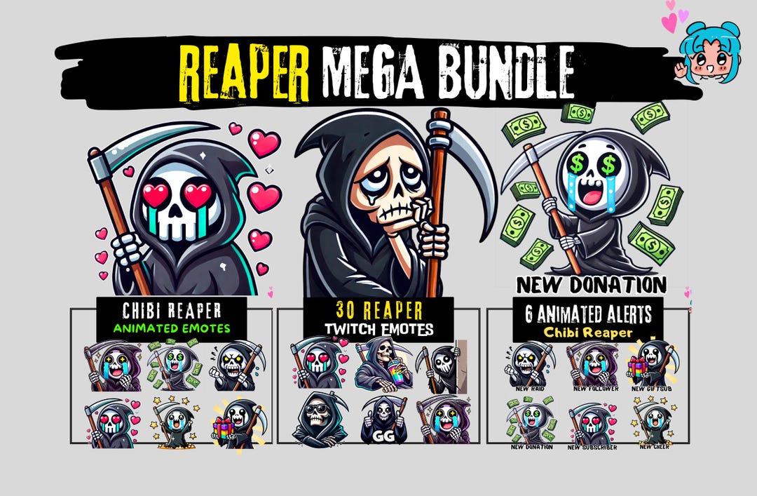 46 Twitch Emotes | Reaper Mega Bundle | Twitch Emotes Animated ...