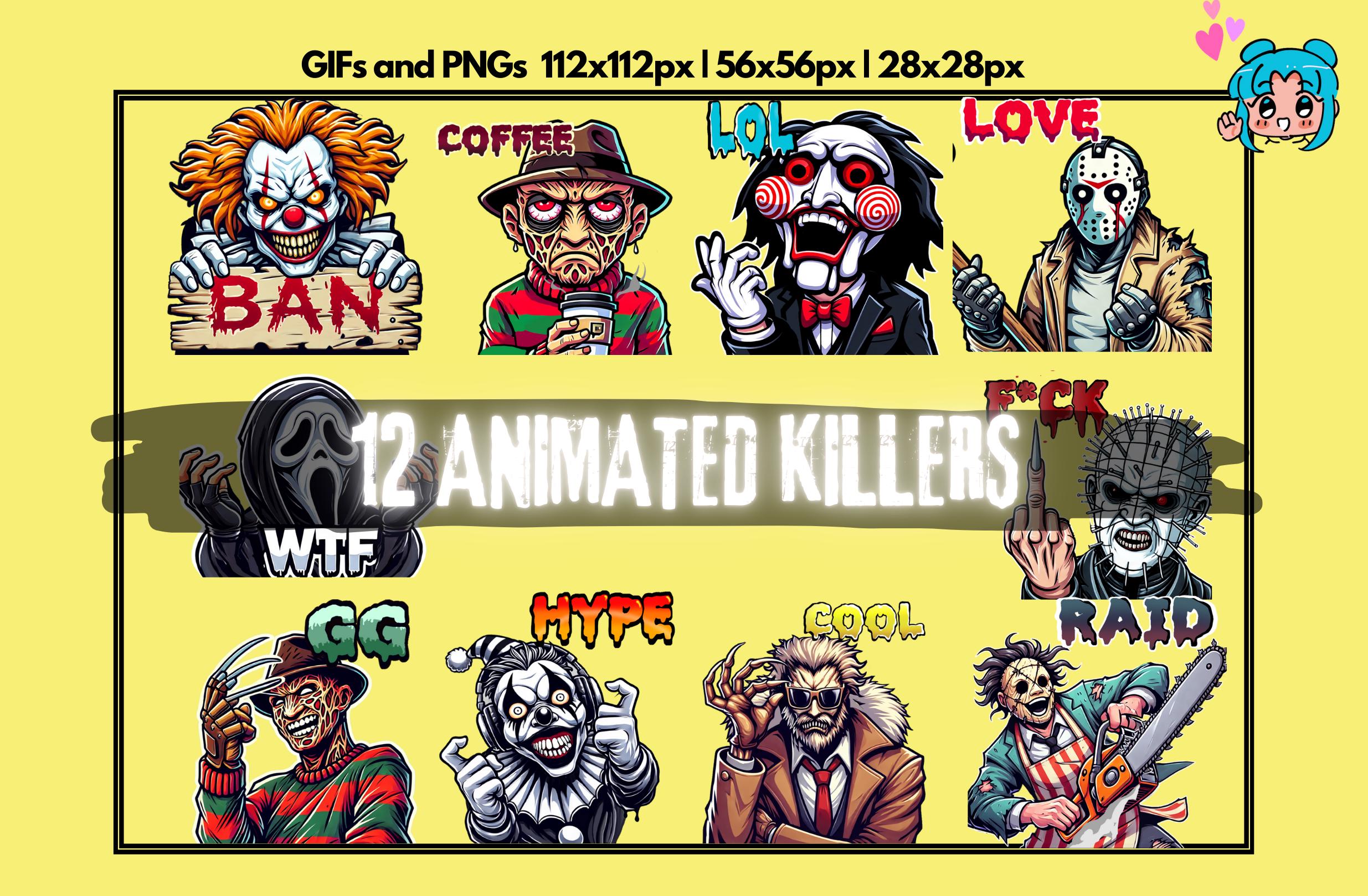 65 Animated Horror Twitch Emotes | Halloween Killer Emotes Pack | Movie ...