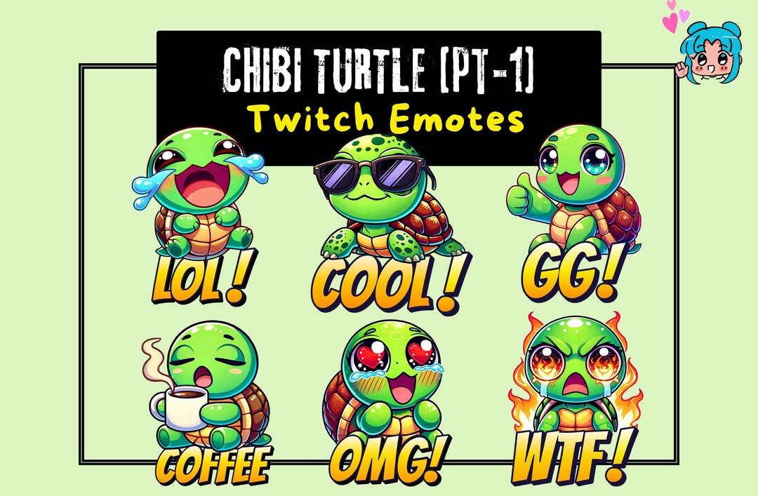 10 Twitch Emotes Chibi Turtle Pt-1 | Emotes Twitch | Chibi Emotes ...