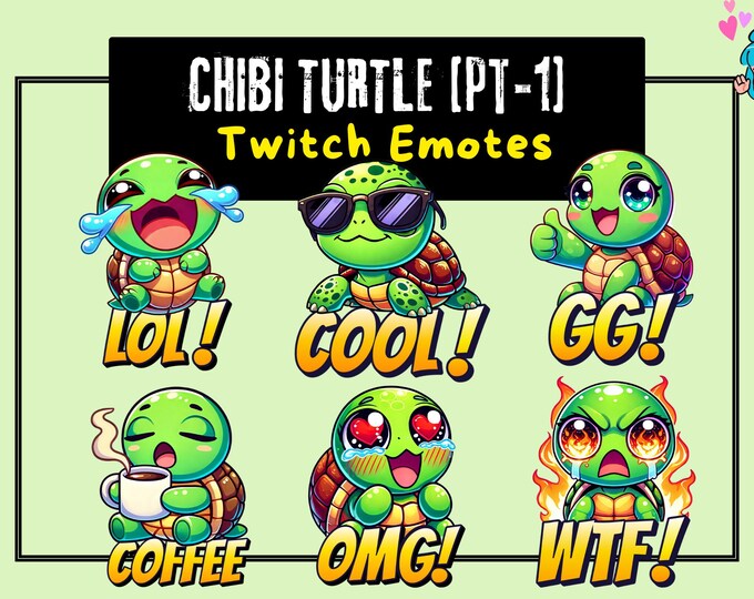 10 Twitch Emotes Chibi Turtle Pt-1 | Emotes Twitch | Chibi Emotes ...