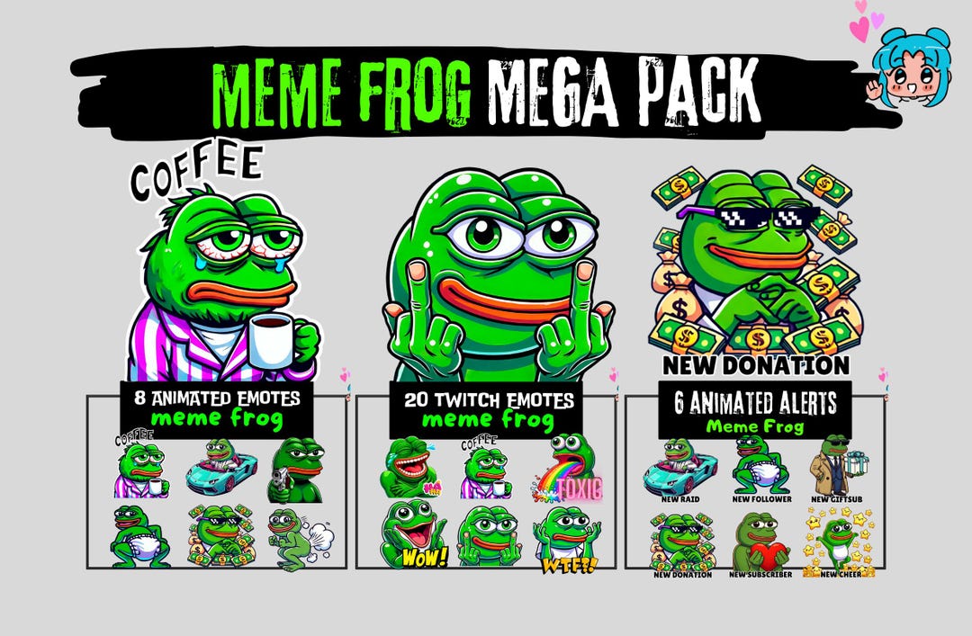 Meme Frog Twitch Emotes: Animated Alerts Mega Pack - Etsy