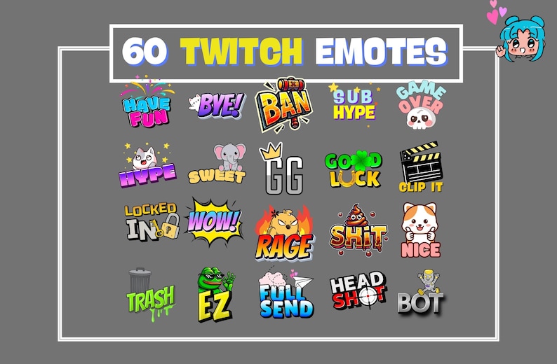 60 Text Emotes Twitch Text Emotes Twitch Emotes Emote Pack Discord ...