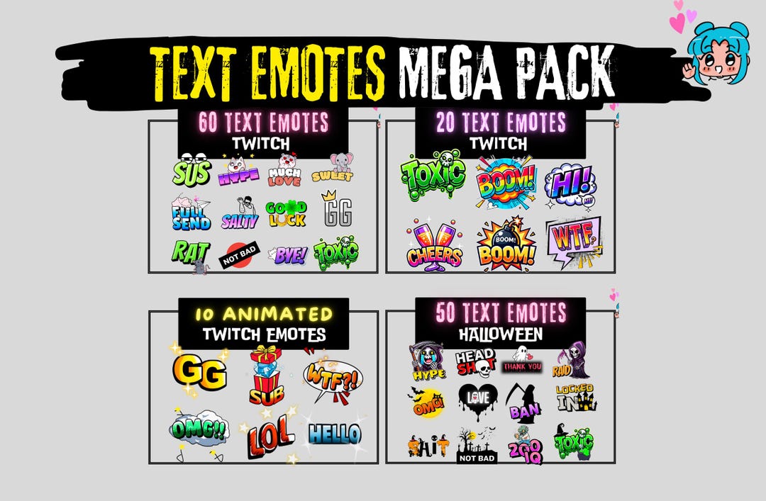 140 Twitch Emotes | Text Emotes Mega Pack | Emotes Twitch | Emote Pack ...
