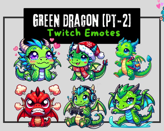 12 Twitch Emotes Green Dragon Pt 2 | Emotes Twitch | Chibi Emotes ...