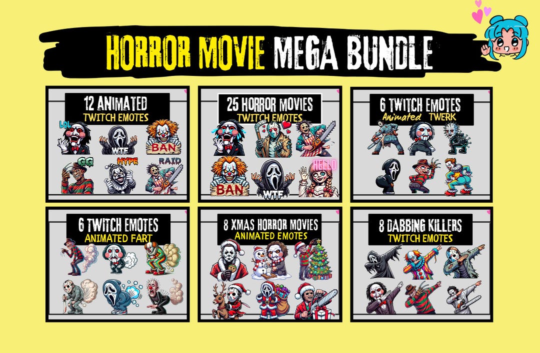 65 Animated Horror Twitch Emotes | Halloween Killer Emotes Pack | Movie ...