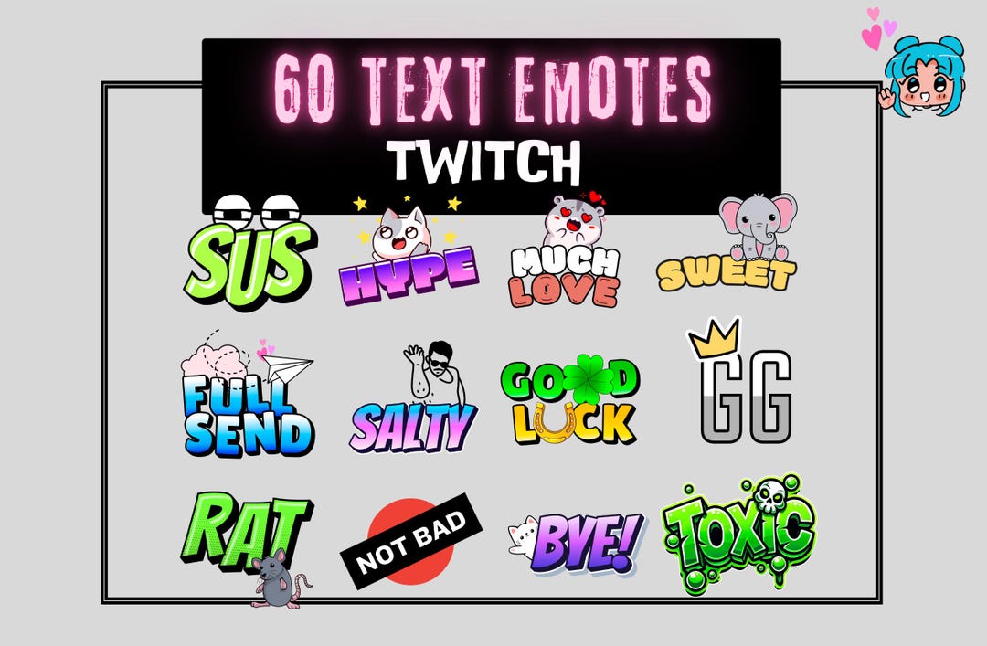 60 Twitch Emotes | Text Emotes | Twitch Emotes Pack | Emotes Twitch ...