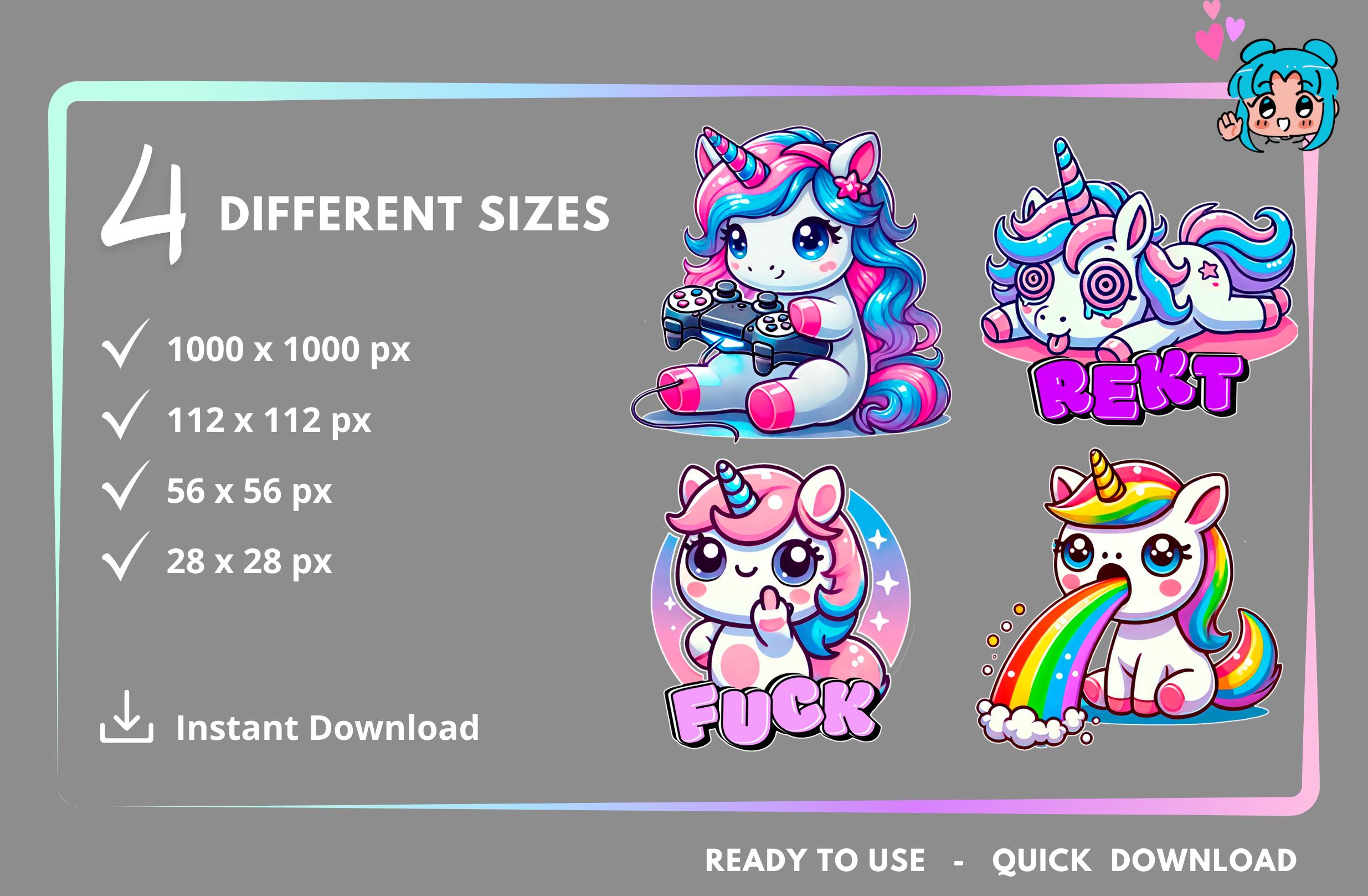 25 Cute Unicorn Emotes | Twitch Emotes | Text Emotes | Emotes Pack ...