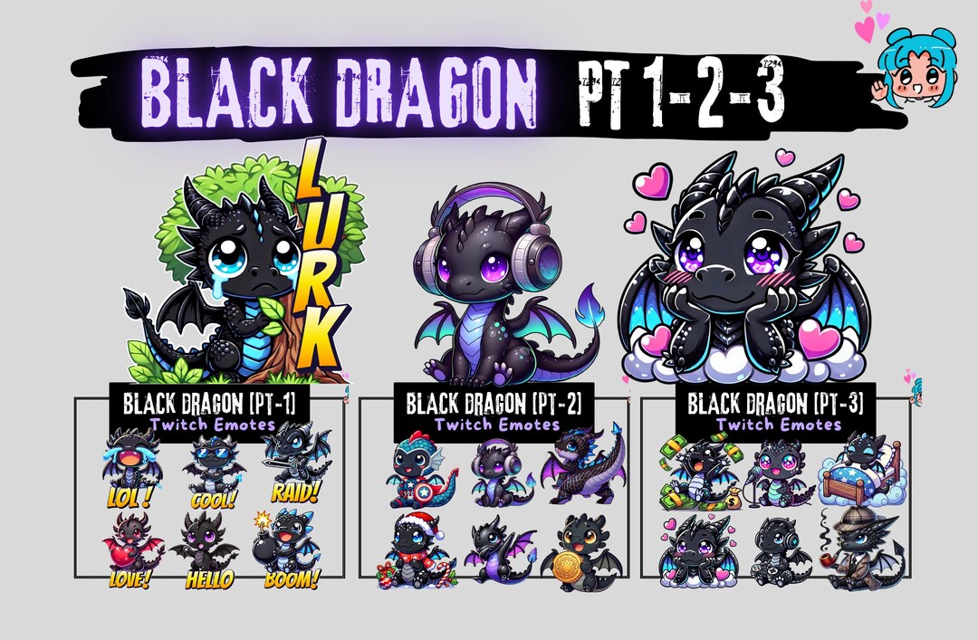 36 Twitch Emotes | Black Dragon Mega Pack | Dnd Emotes | Emote Pack ...