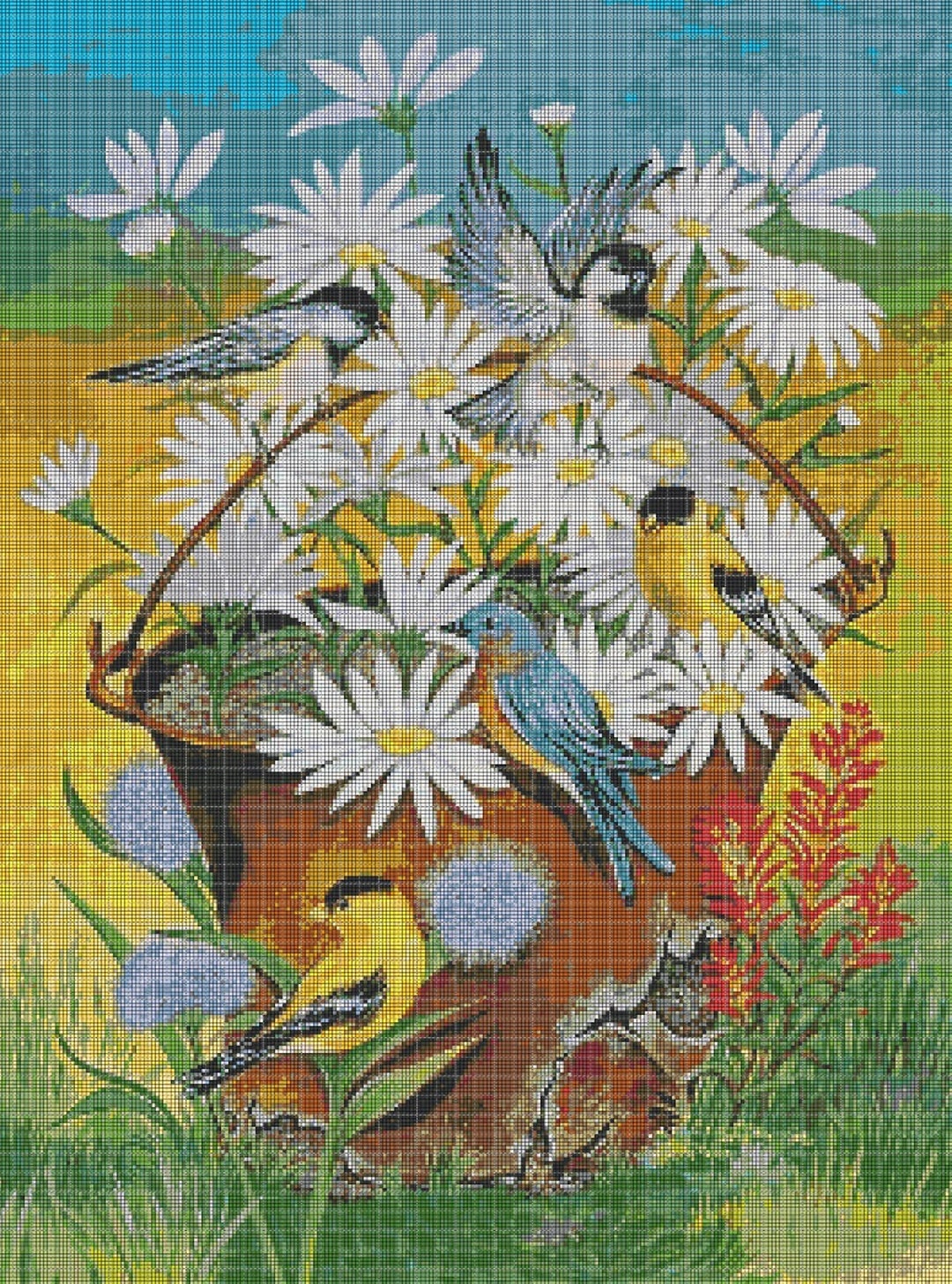 Birds in the Flower Garden Cross Stitch Pattern in Pdf DMC - Etsy