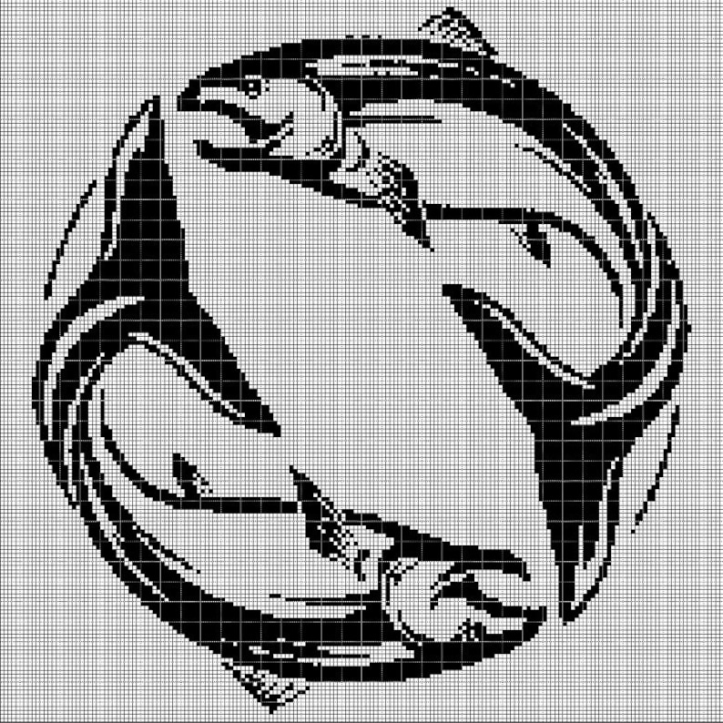 Fishes Silhouette Cross Stitch Pattern in Pdf - Etsy