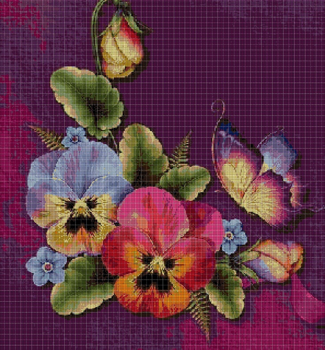 Fanciful Pansy Cross Stitch Pattern in Pdf DMC - Etsy