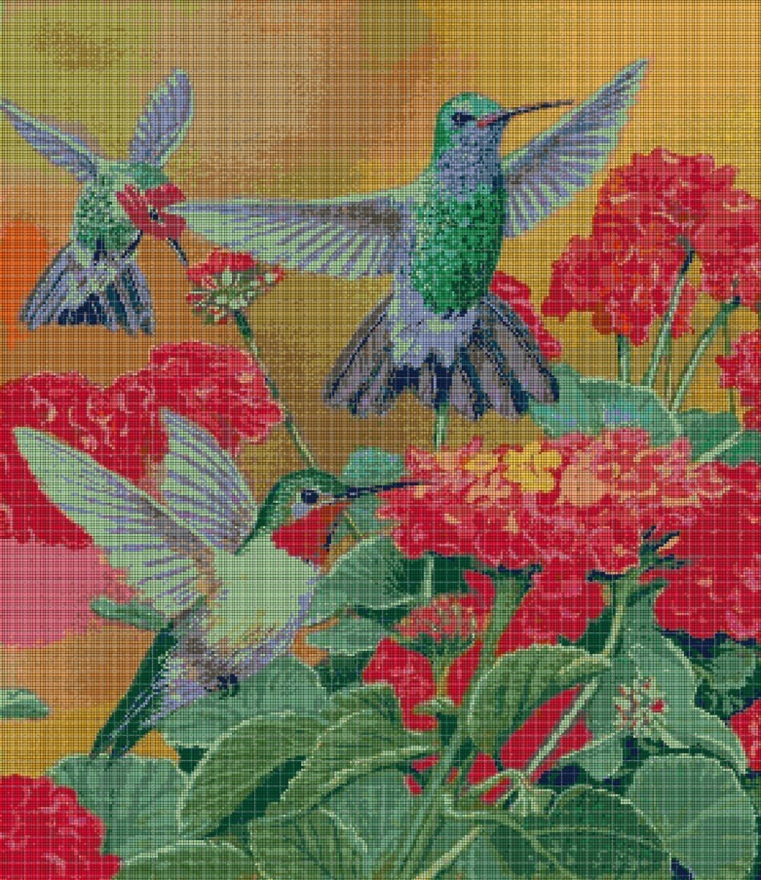 Hummingbirds and Red Flowers Cross Stitch Pattern in Pdf DMC - Etsy