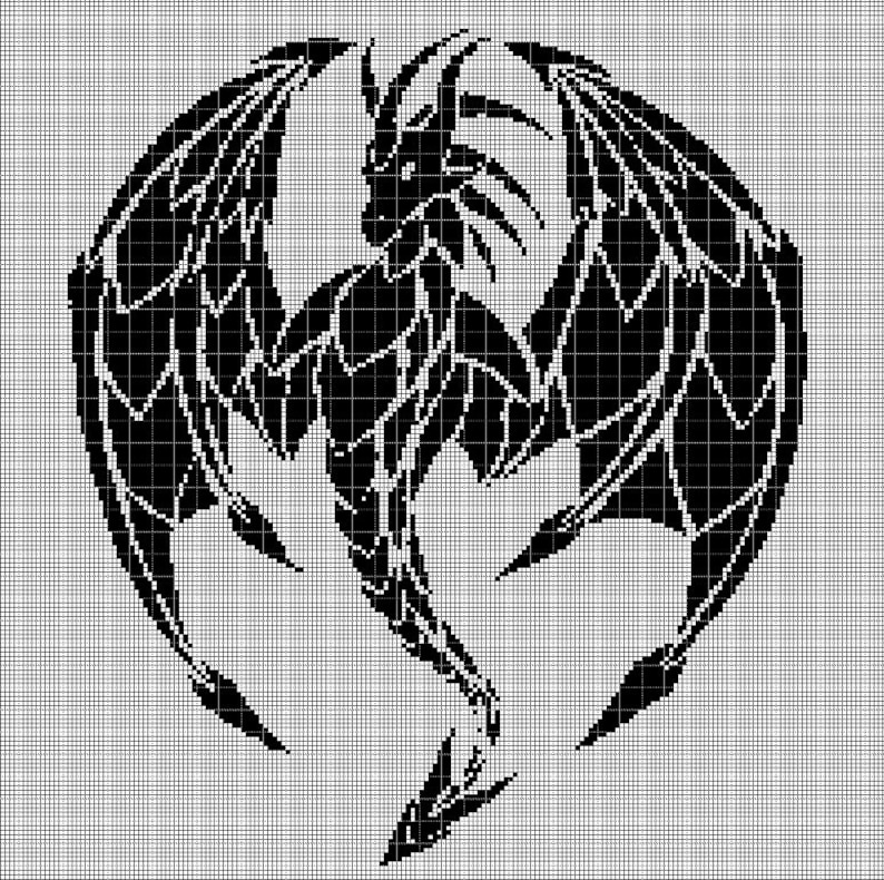 Black Dragon 3 Silhouette Cross Stitch Pattern in Pdf - Etsy