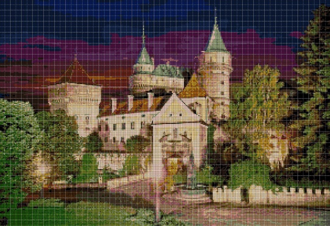 Castle in Night Cross Stitch Pattern in Pdf DMC - Etsy