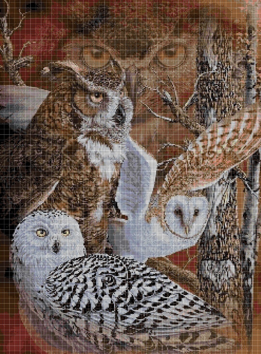 Owls Cross Stitch Pattern in Pdf DMC - Etsy
