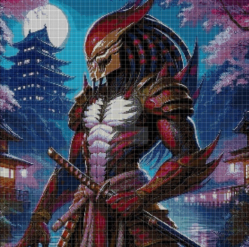 Yautja-samurai Cross Stitch Pattern in Pdf DMC - Etsy