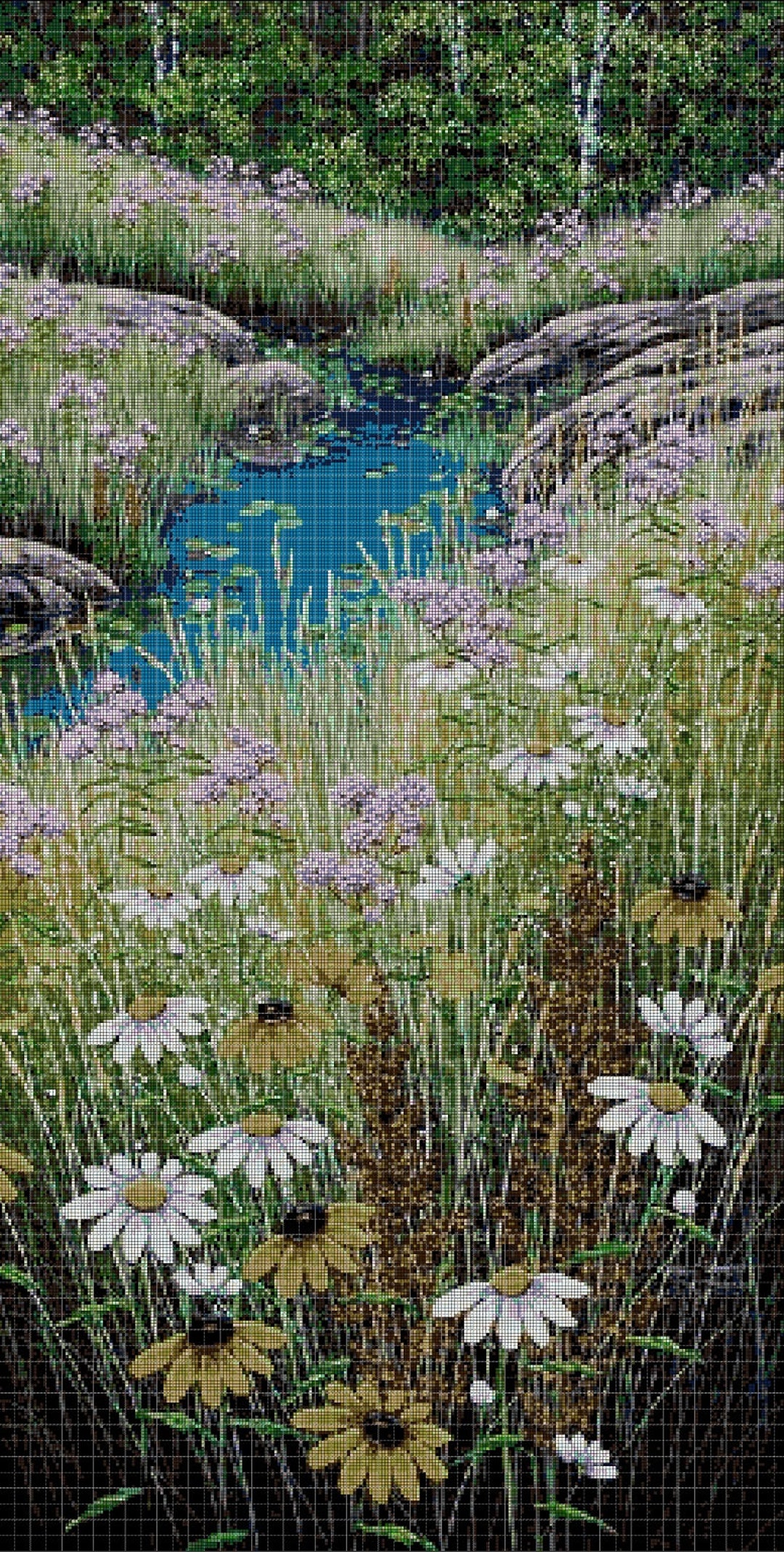 Field With Flowers Cross Stitch Pattern in Pdf DMC - Etsy