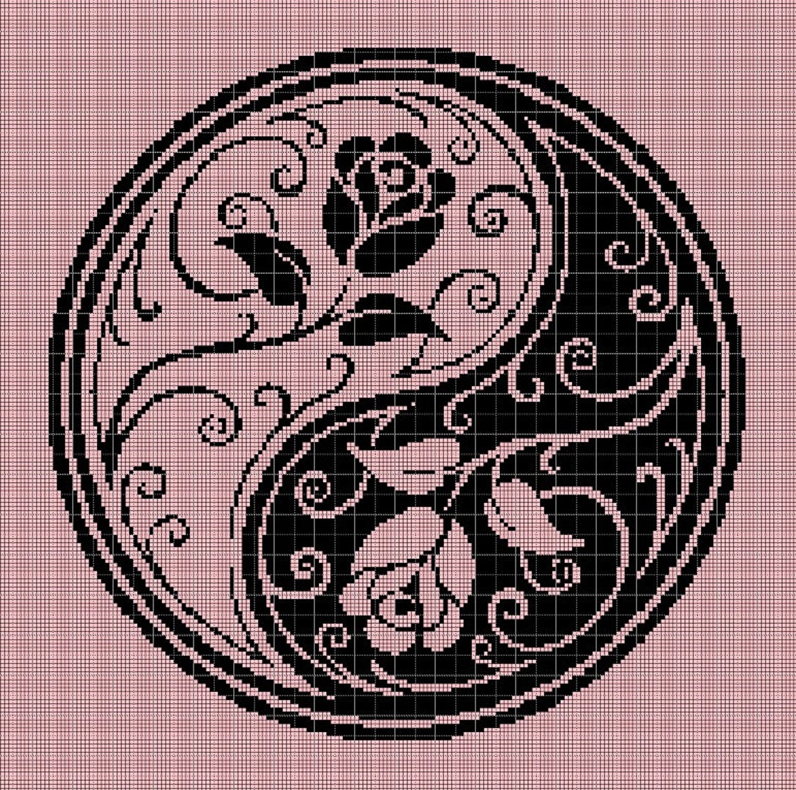 Yin Yang Rose Silhouette Cross Stitch Pattern in Pdf - Etsy