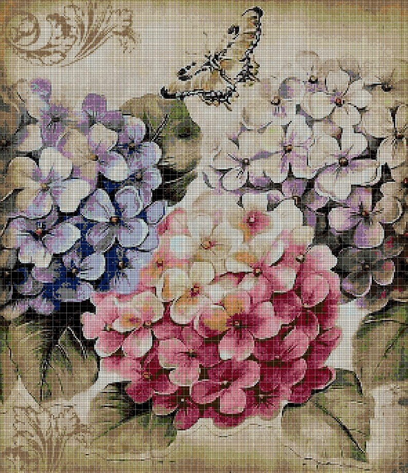 Hydrangeas Cross Stitch Pattern in Pdf DMC - Etsy