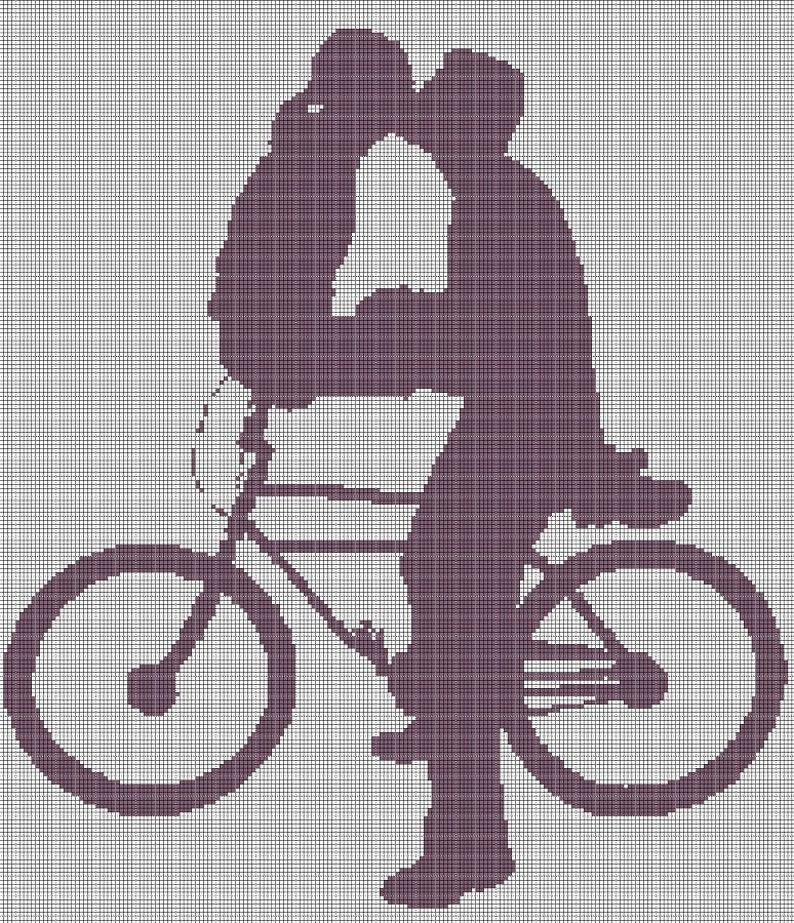 Bicycle and Kiss Silhouette Cross Stitch Pattern in Pdf - Etsy