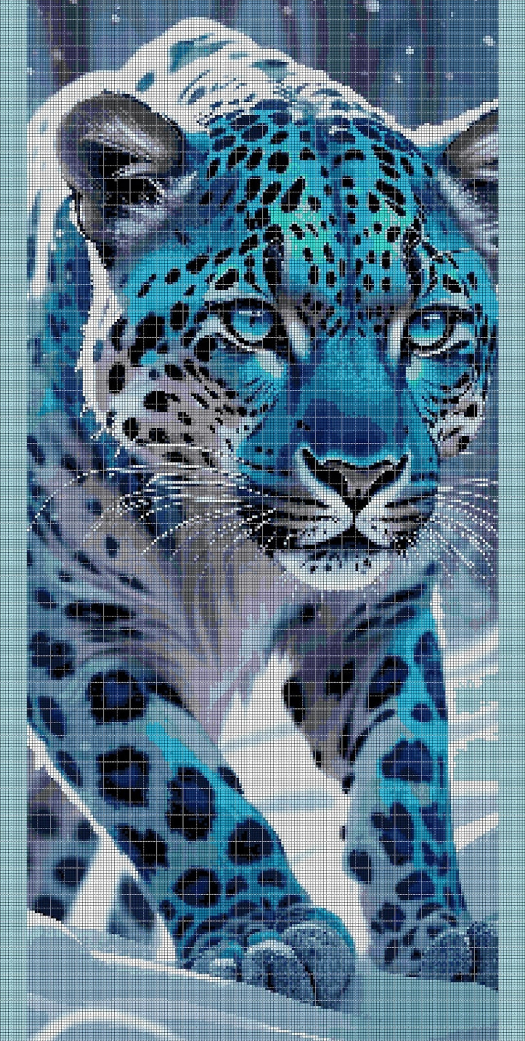 Snow Leopard in Blue Cross Stitch Pattern in Pdf DMC - Etsy