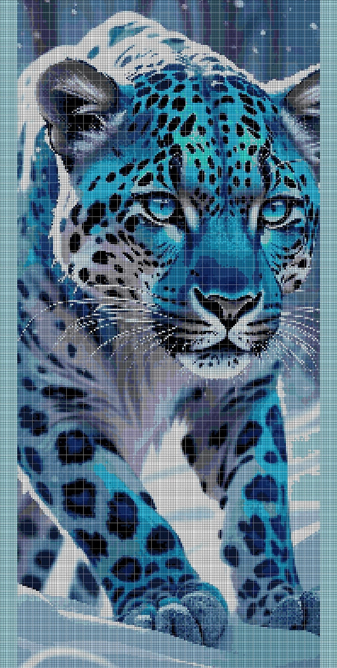 Snow Leopard in Blue Cross Stitch Pattern in Pdf DMC - Etsy