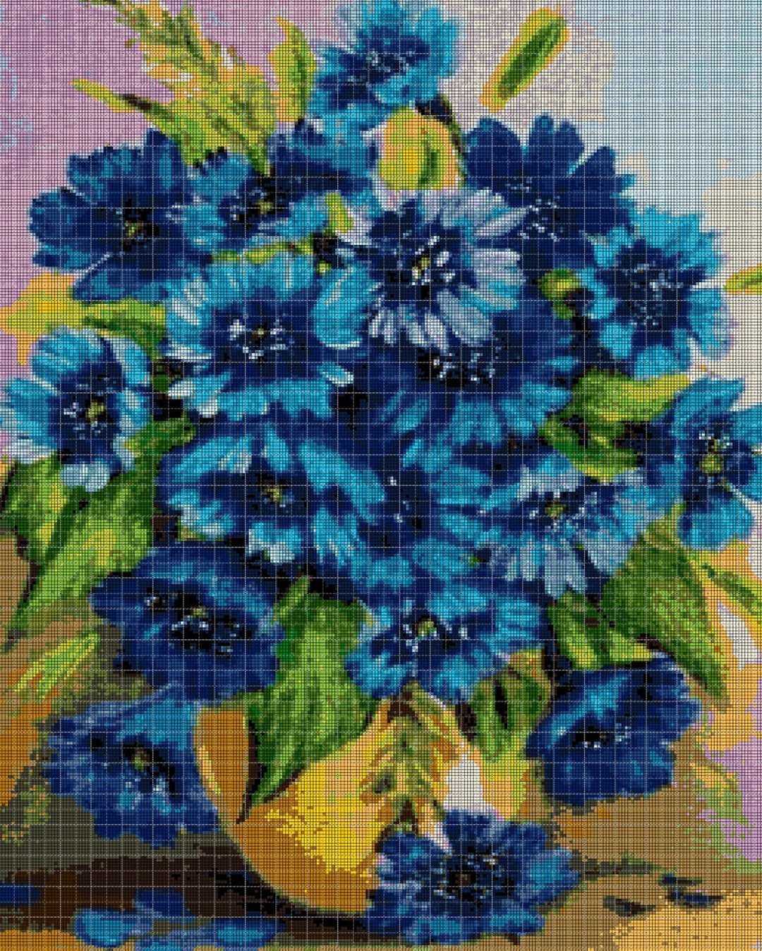 Blue Flowers Cross Stitch Pattern in Pdf DMC - Etsy