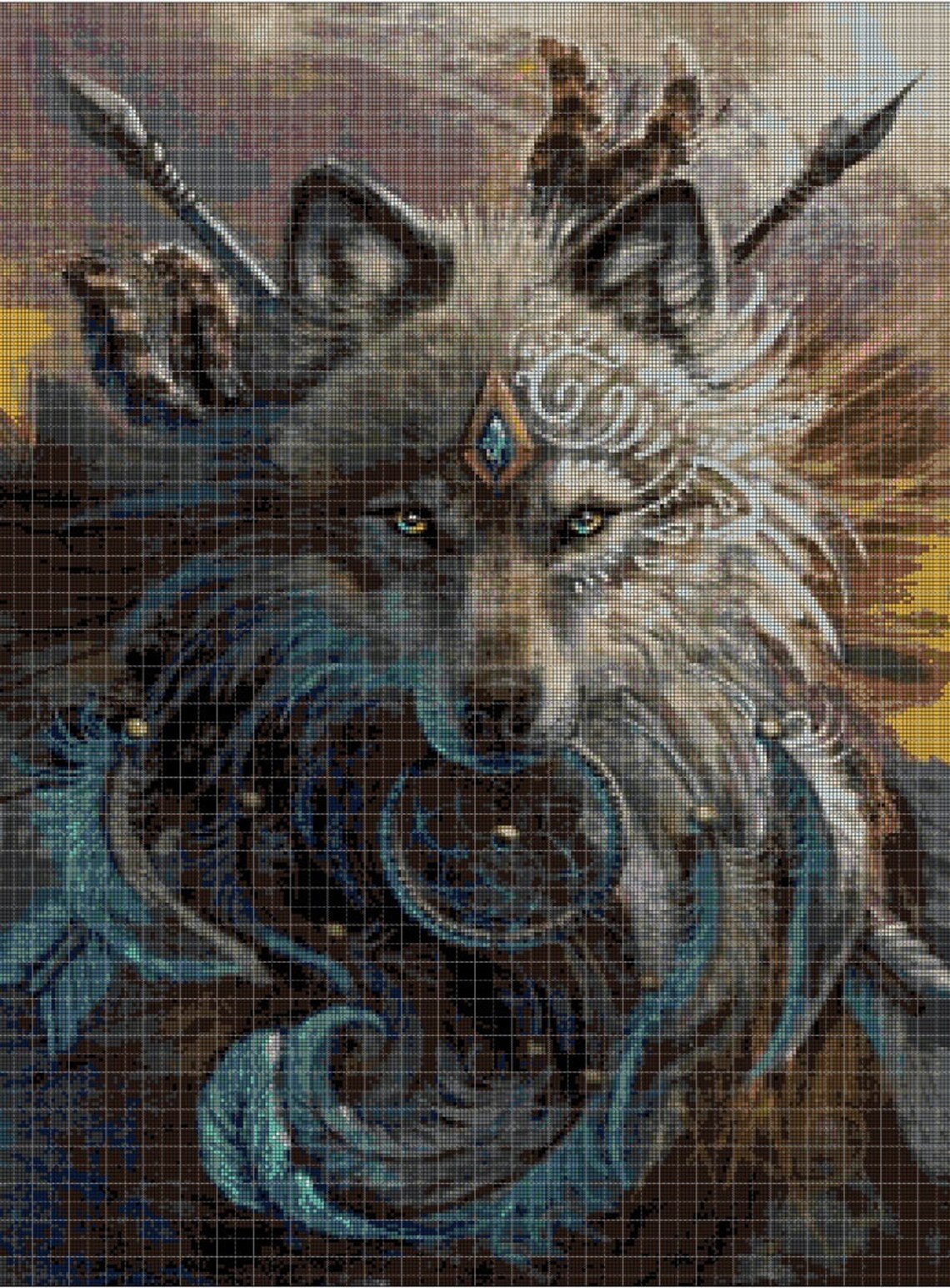 Art Wolf Head Cross Stitch Pattern in Pdf DMC - Etsy