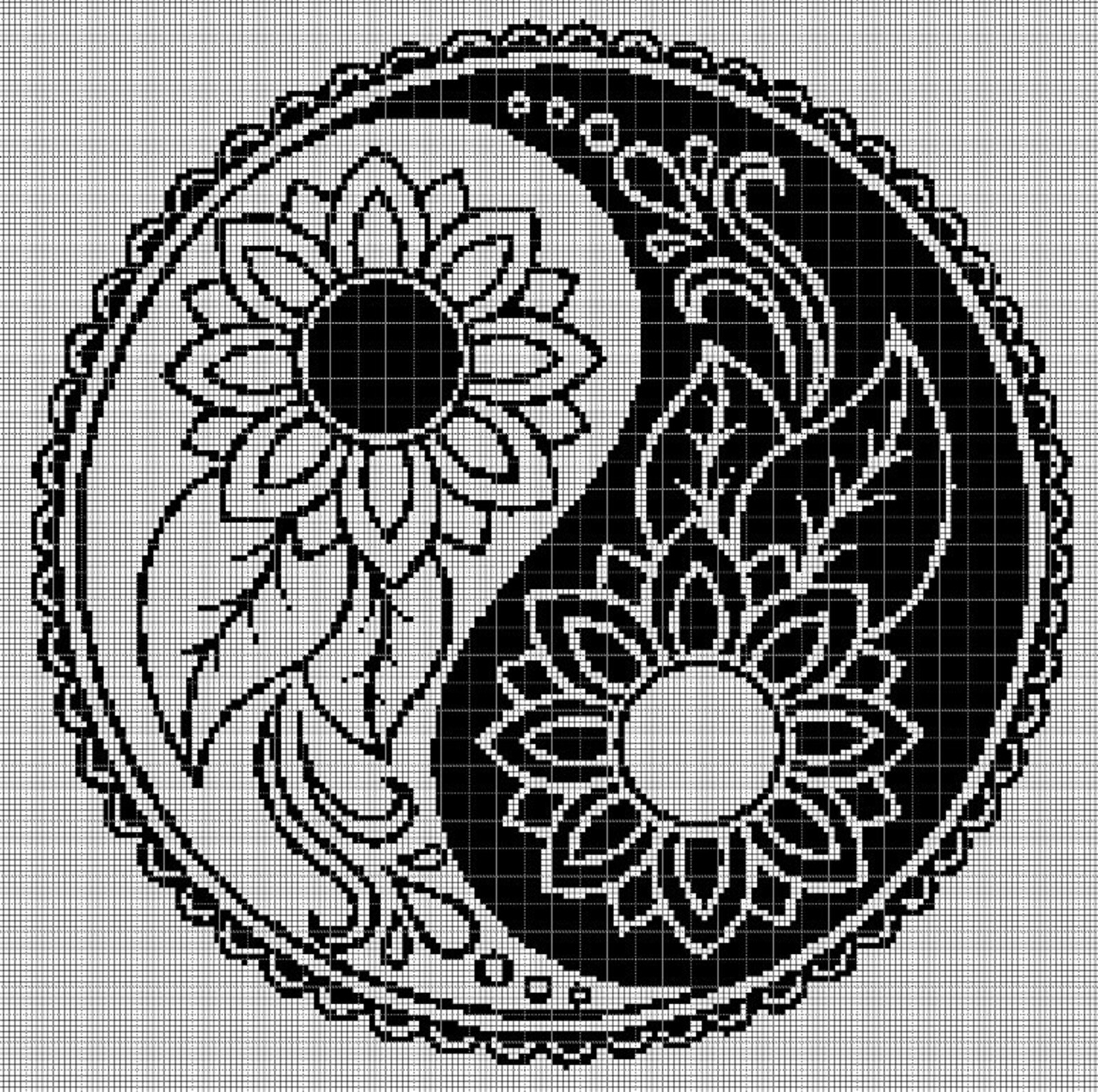 Yin Yang Flowers Silhouette Cross Stitch Pattern in Pdf - Etsy