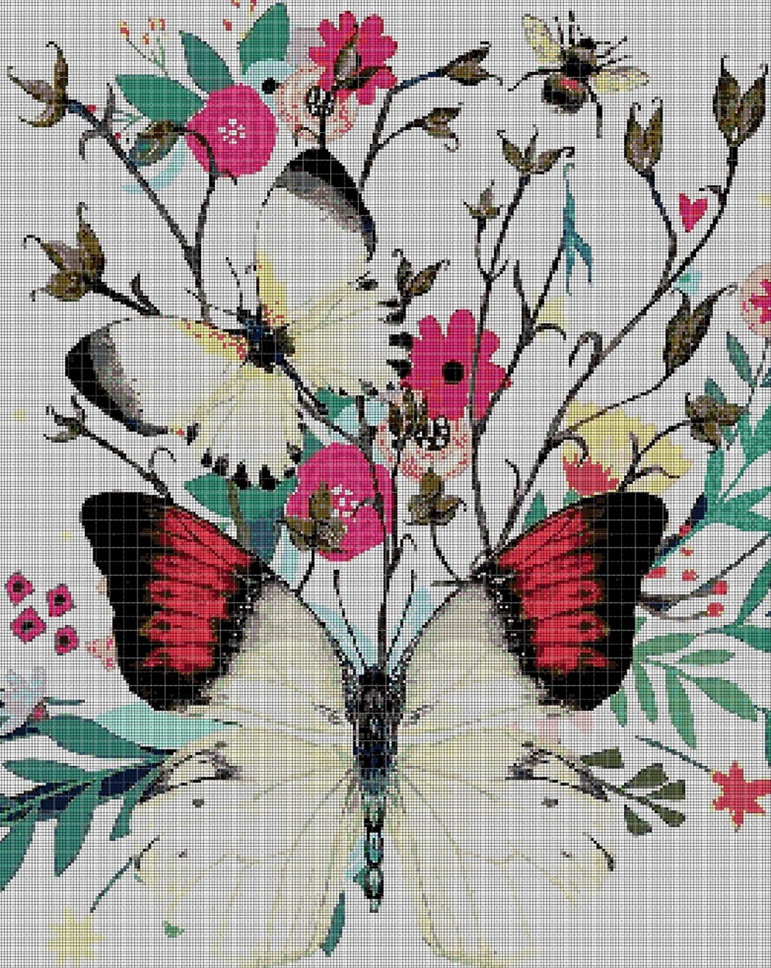 Butterfly With Flowers Cross Stitch Pattern in Pdf DMC - Etsy