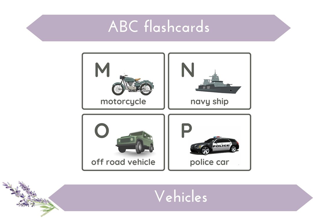 ABC Flashcards VEHICLES - Etsy