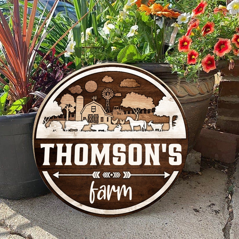 Custom Farm Sign Farmhouse Farmers Decoration Personalized Round Wooden ...