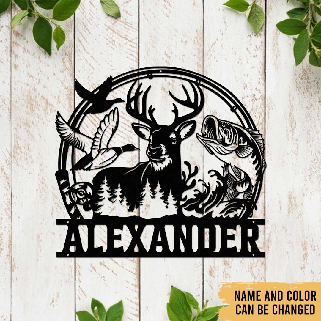 Personalized Deer, Fishing, and Wild Duck Hunting Metal Sign for Home ...