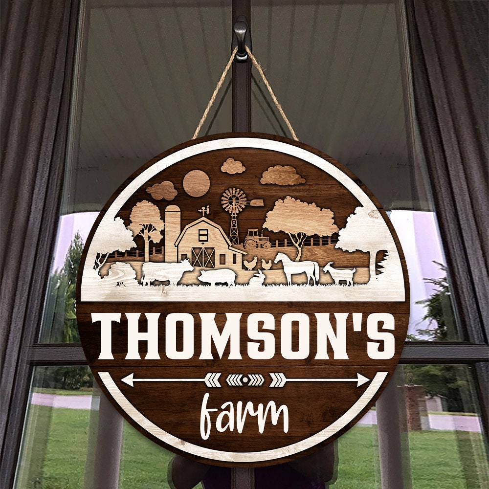 Custom Farm Sign Farmhouse Farmers Decoration Personalized Round Wooden ...