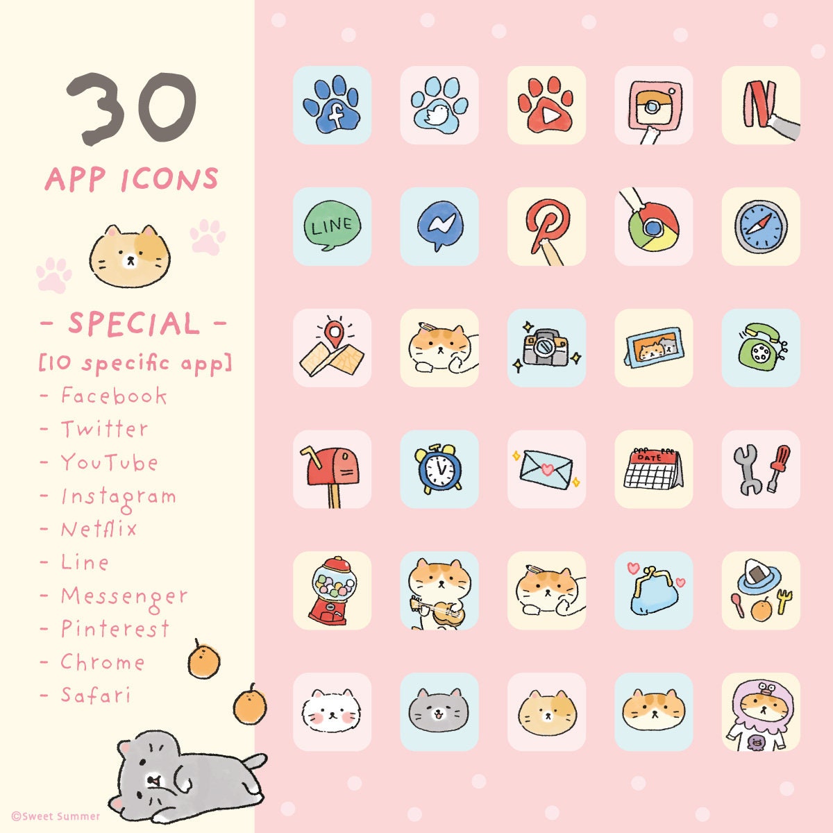 Cat Company App Icon & Widget, Hand Drawn Icons, Ios and Android Set ...