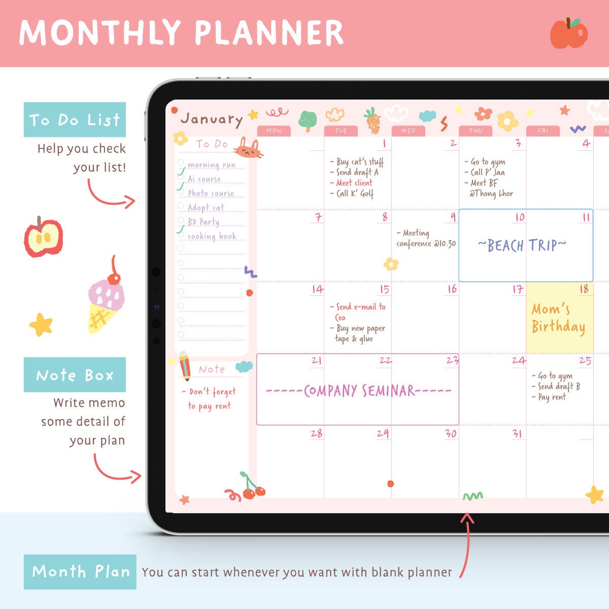 Digital Planner Goodnotes, iPad Planner, Monthly (blank) - Etsy