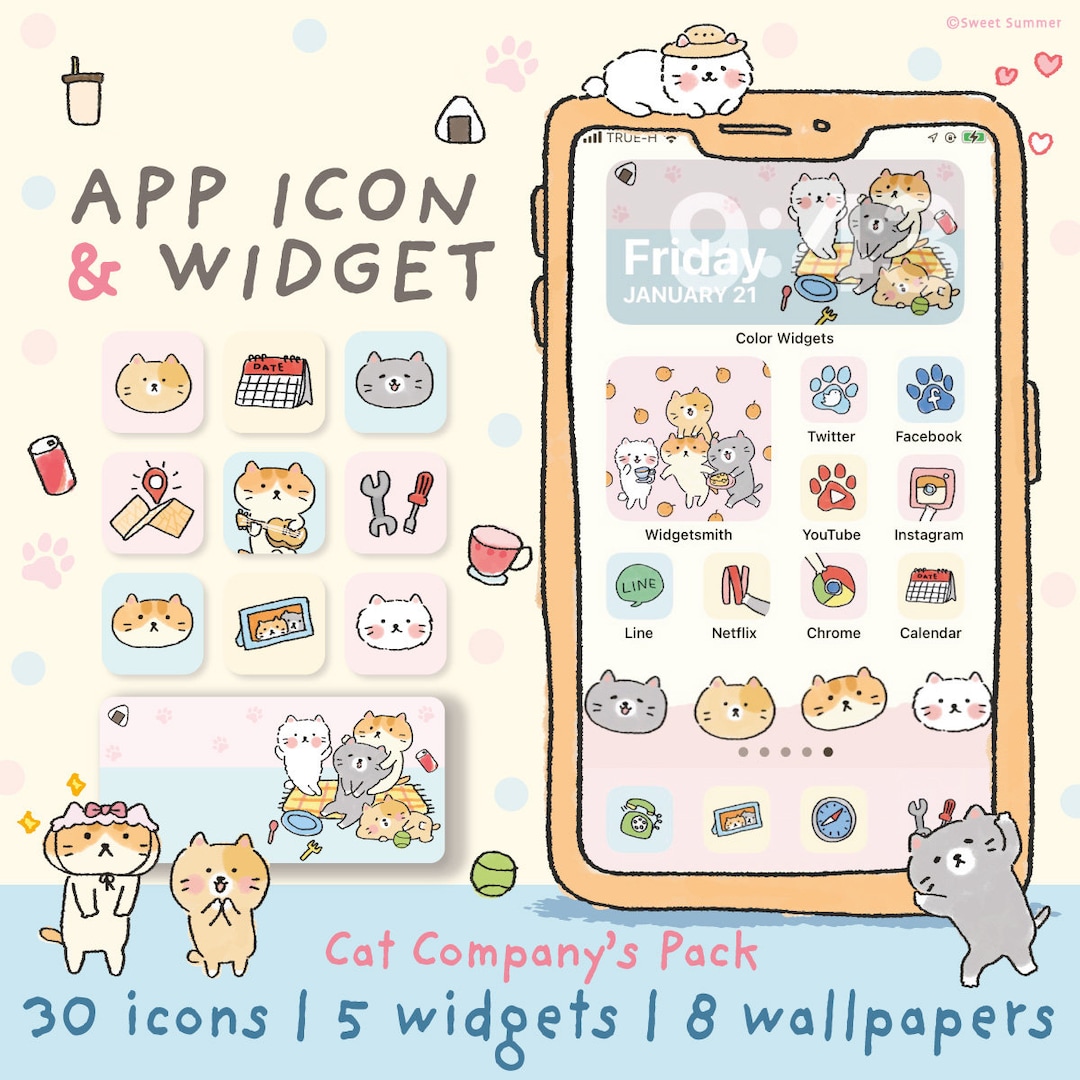 Cat Company App Icon & Widget, Hand Drawn Icons, Ios and Android Set ...