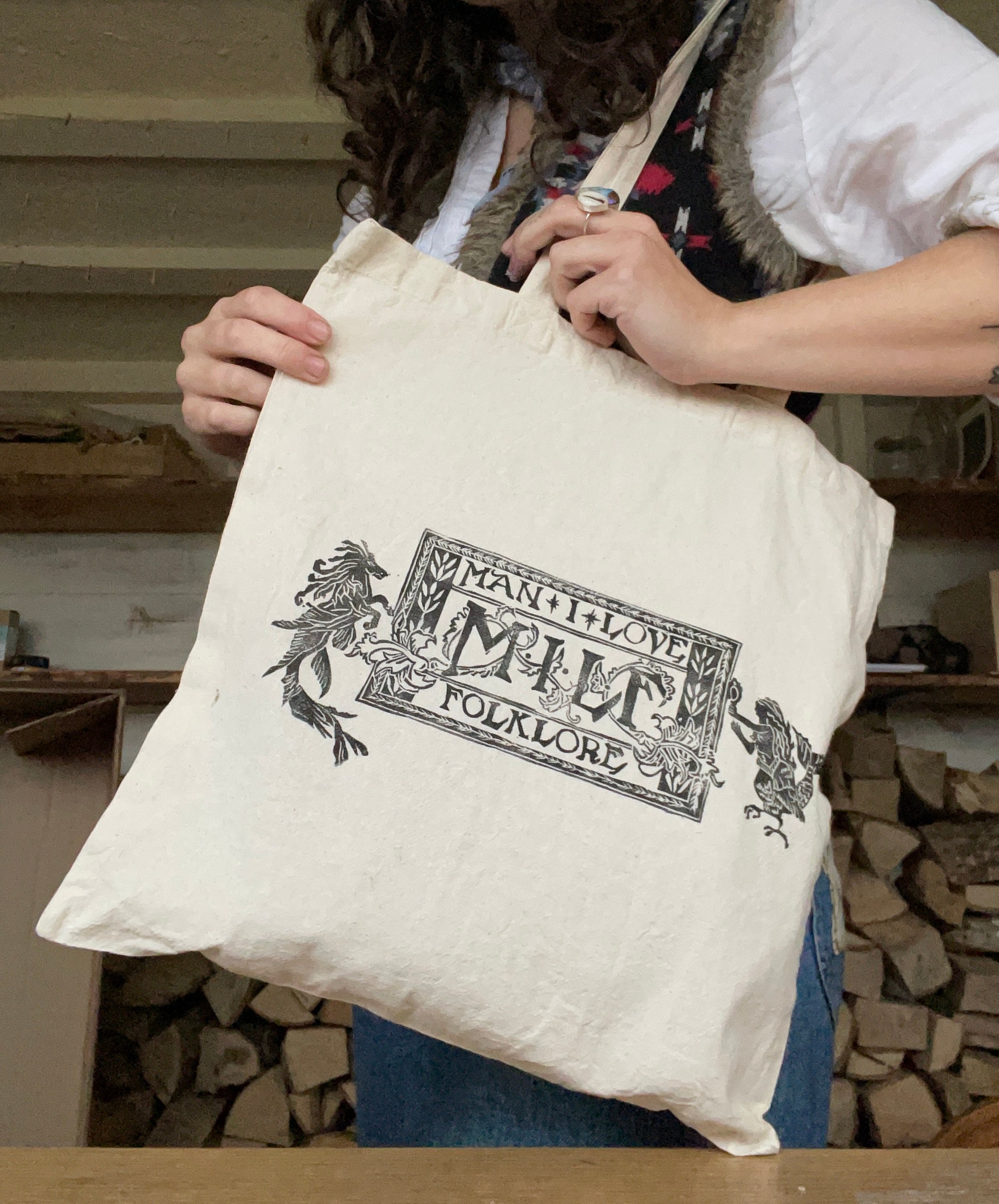 Folklore Tote Original Lino Block Print Folklore Medieval Folk Art ...