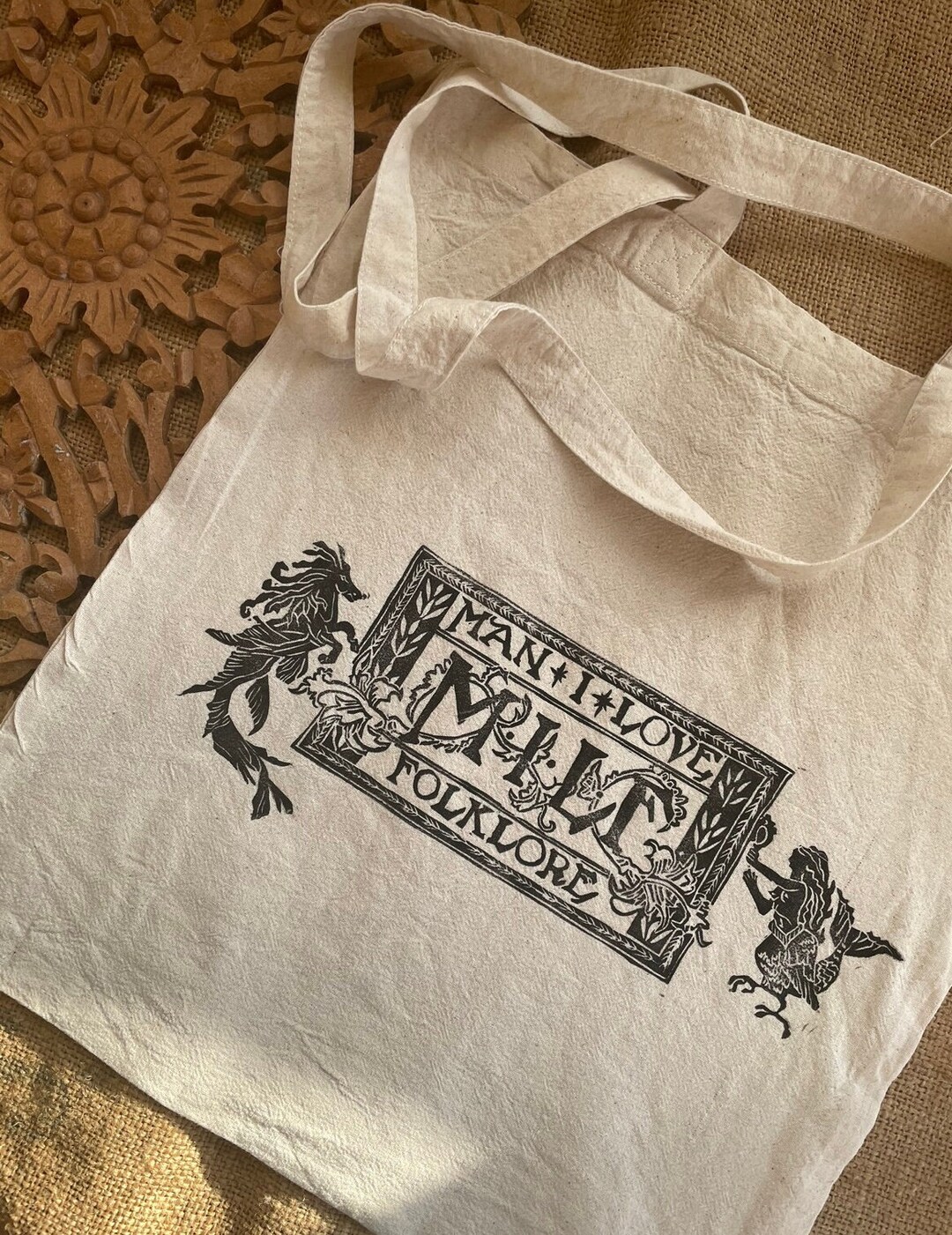 Folklore Tote - Original Lino Block Print - Folklore - Medieval Folk ...