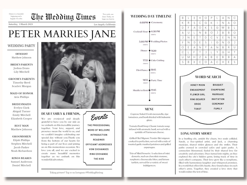 Wedding Newspaper Post | Fun Wedding Program Idea | Edit on Canva ...