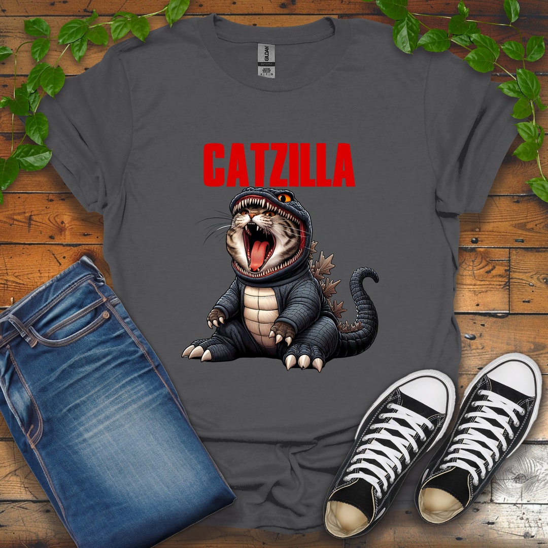 Catzilla T-shirt, Godzilla Parody Apparel, Funny Cat Outfit, Animal ...
