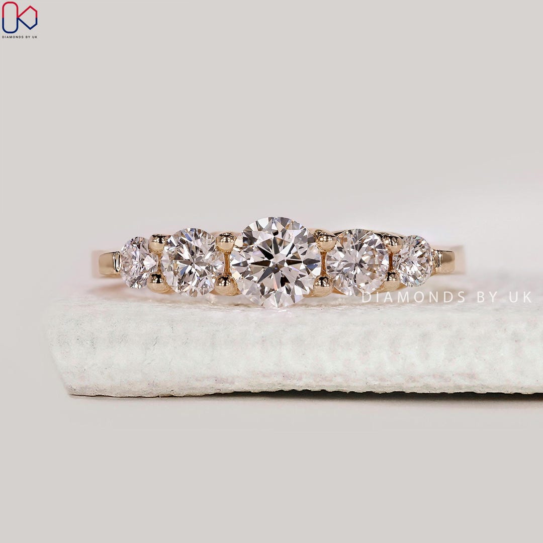 5 Stone Graduated Diamond Ring 5 Diamond Engagement Ring Trellis Solid ...